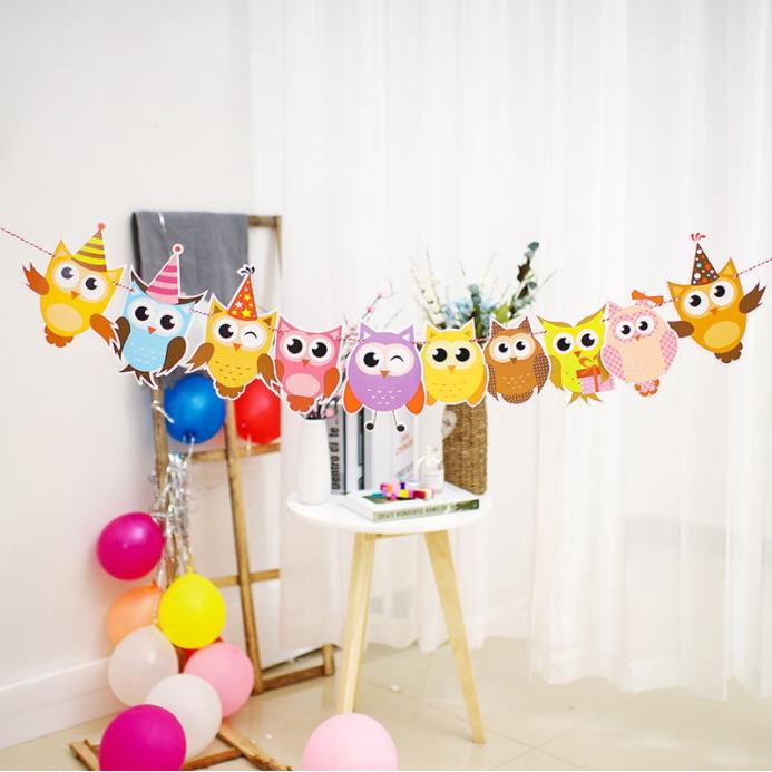 Owl Paper Banner Cartoon Animal Bunting banner For Birthday Party ...