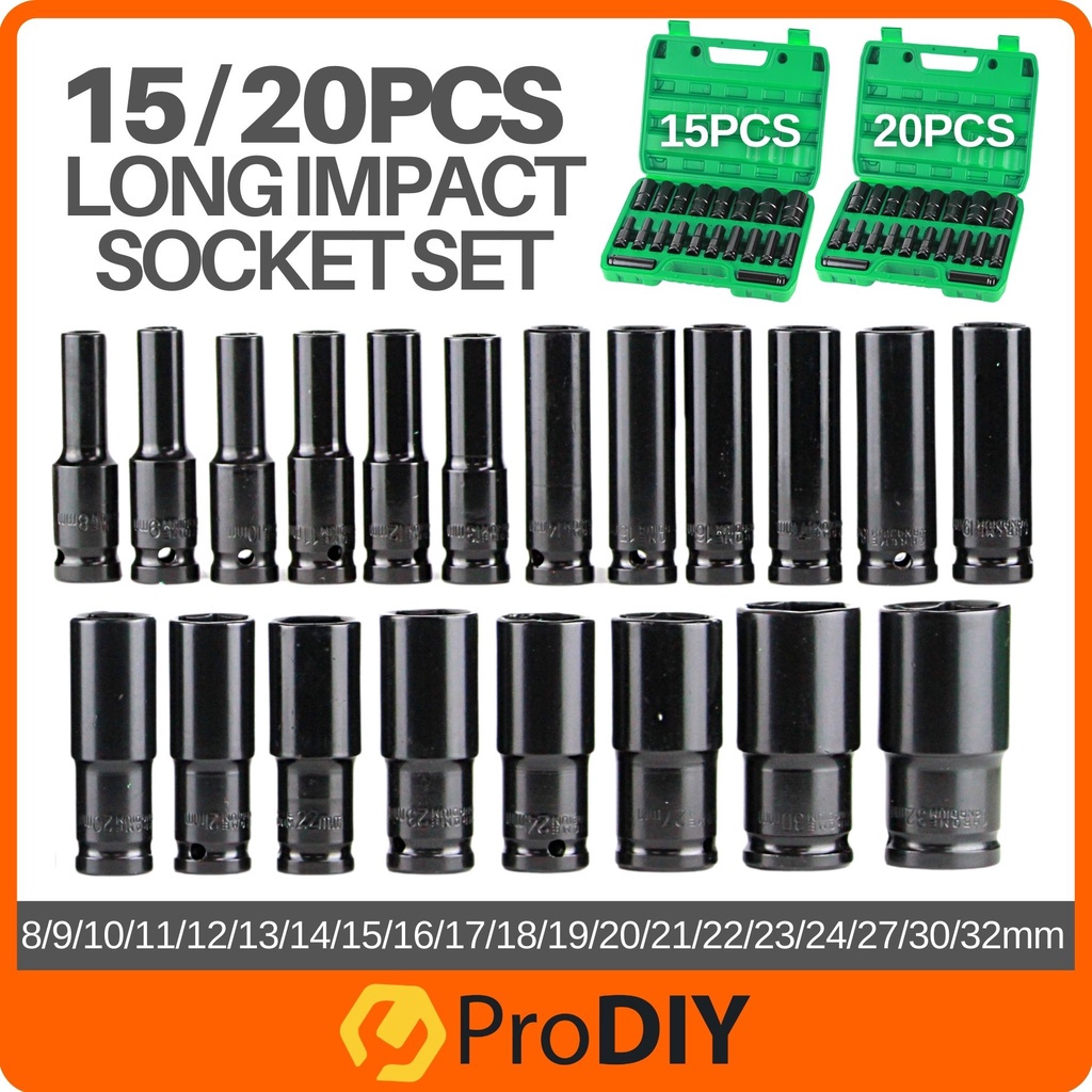 15PCS / 20PCS 1/2 Inch Long Impact Socket Set Black Deep Box Set Tool ...