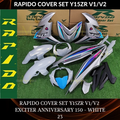 RAPIDO COVER SET Y15ZR V1/V2 EXCITER150 20TH ANNIVERSARY WHITE (STICKER TANAM/AIRBRUSH) COVERSET ...