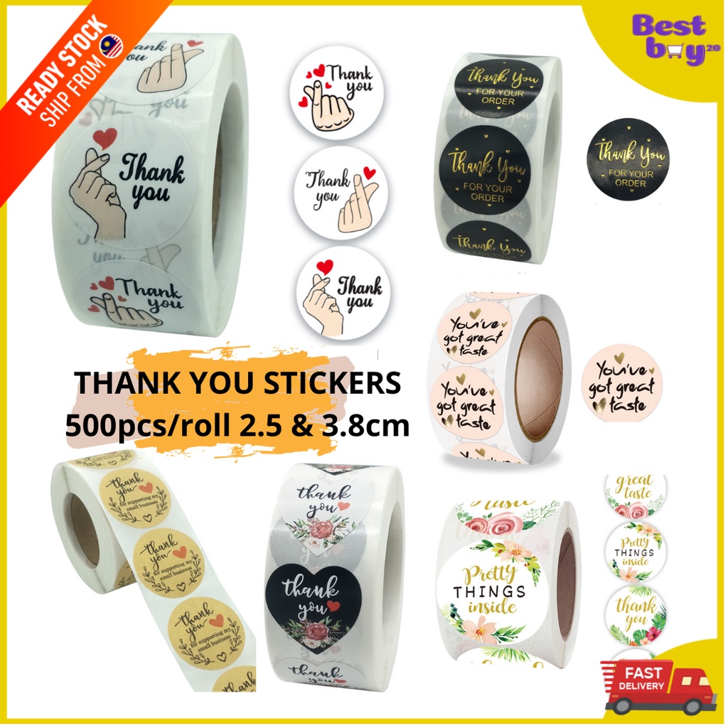 500pcs/roll Thank You Sticker TQ Sticker Seal Label Sticker Pelekat ...