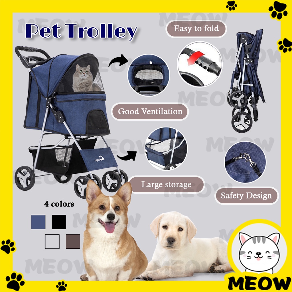 MEOW 4 Wheel Pet Stroller Foldable 4 wheels Trolley Dog Cat Puppy ...