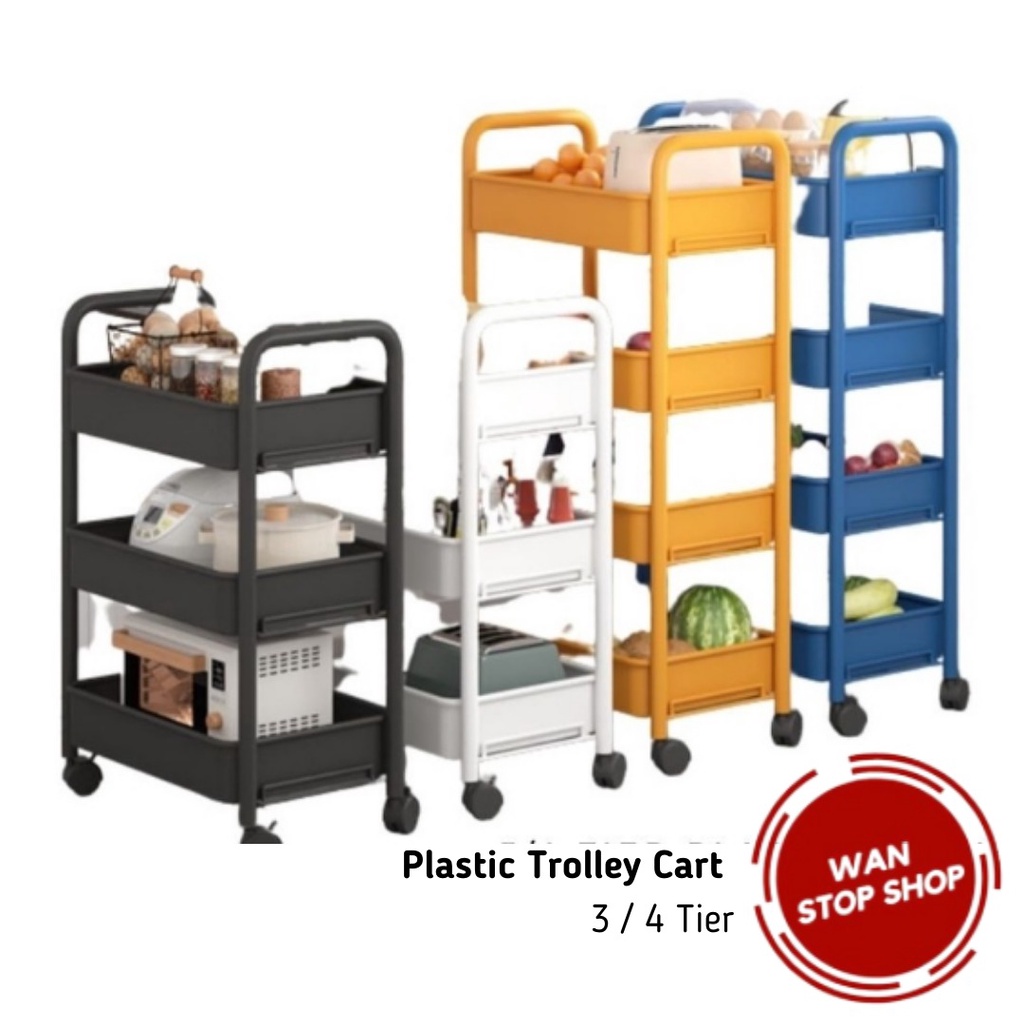 3/4 Tier Plastic Trolley Cart Handle, Plastic Trolley Storage Racks ...