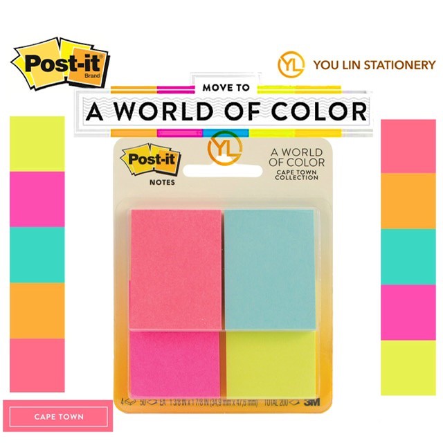 Post-it Notes 1.5 in x 2 in Cape Town Collection 4 Pads/Pack (653-4AF ...
