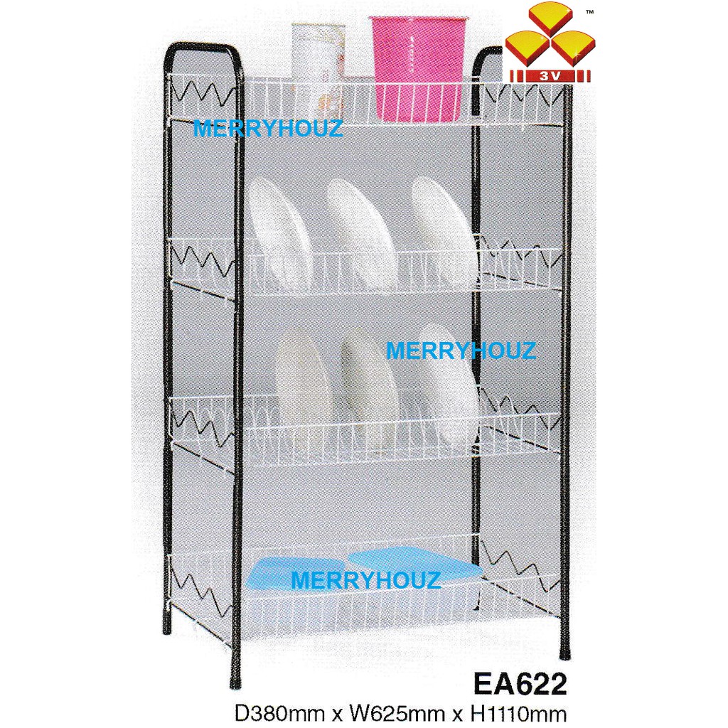 (Ready Stock)3V 4-Tier Epoxy Steel Dish Plate Rack /Rak Pinggan Mangkuk ...