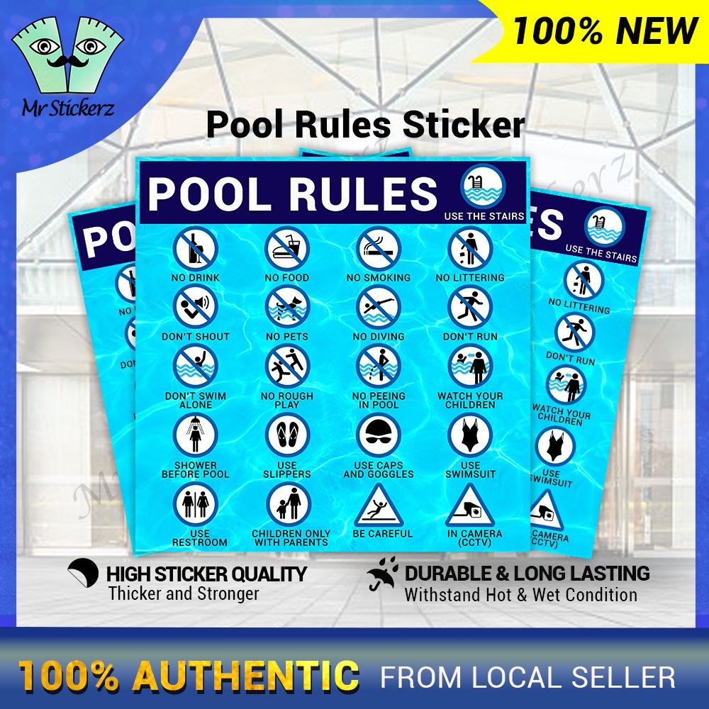 Caution Swimming Pool Rules Sticker for All Users to Keep Self Safety ...