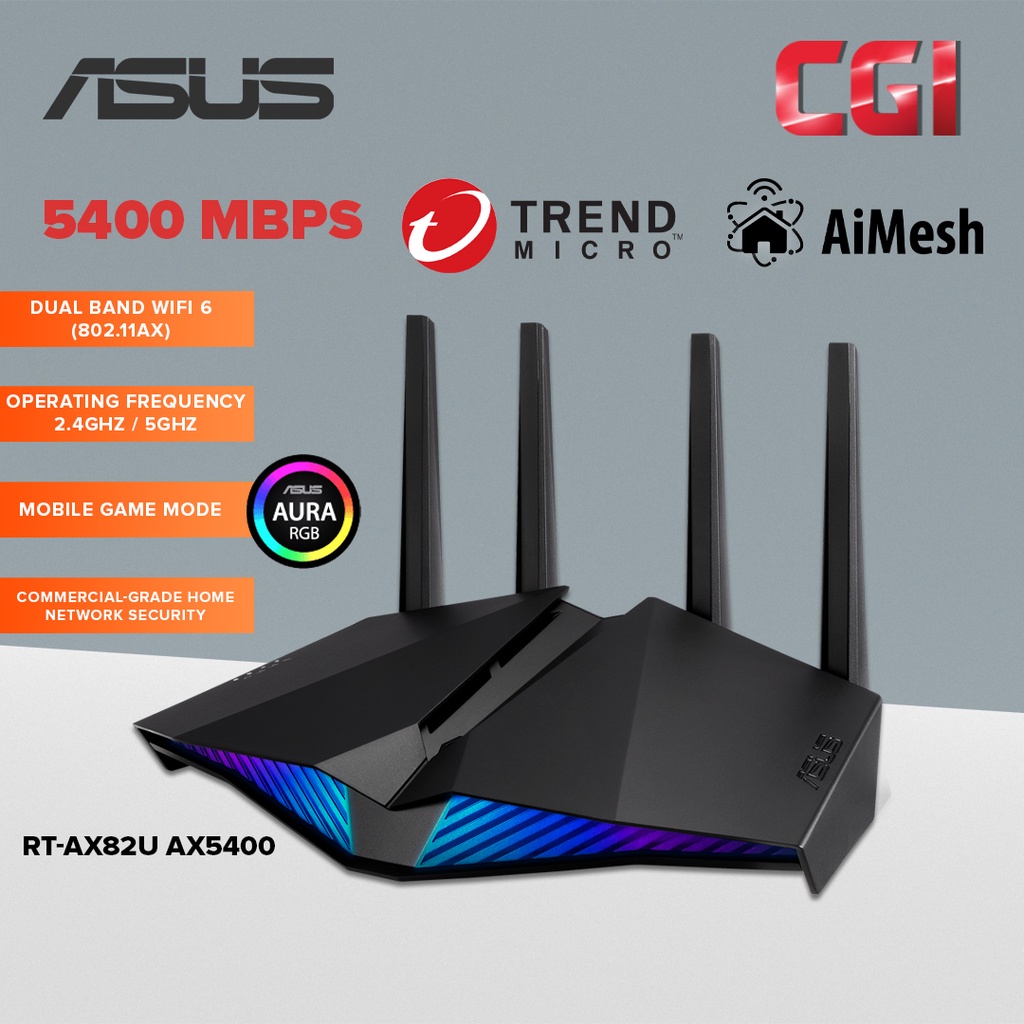 Asus RT-AX82U AX5400 Dual Band WiFi 6 Adaptive QoS Aura RGB Gaming Router | Shopee Malaysia