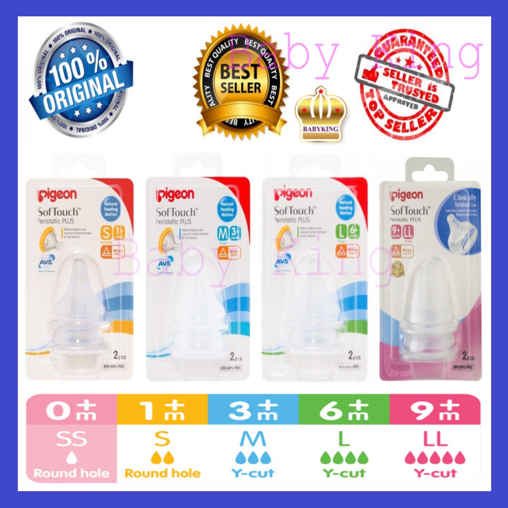 Original Pigeon Softouch Peristaltic Plus Wide-Neck Nipple Teat - S/M/L/LL (2 Pcs) | Shopee Malaysia