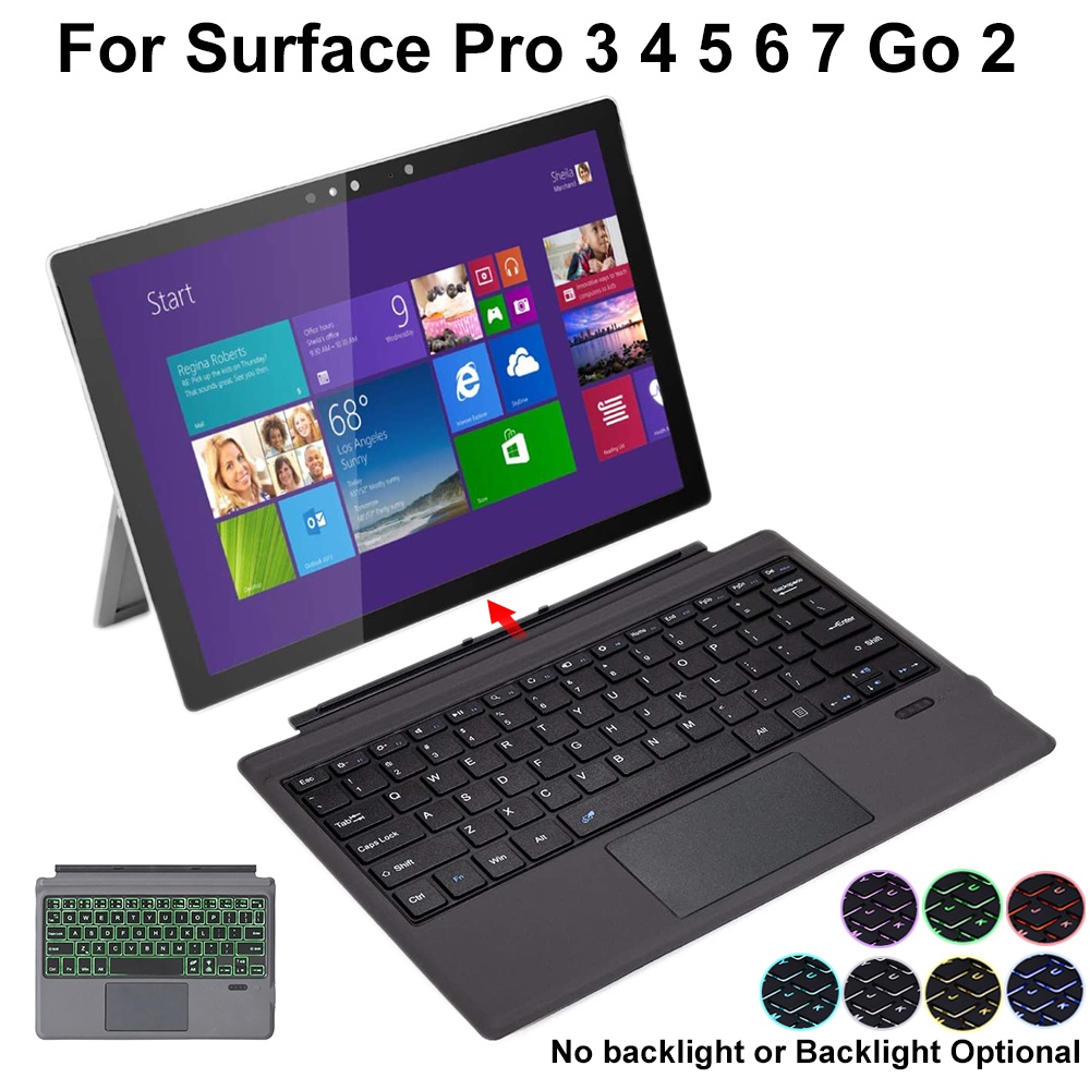 Bluetooth Keyboard For Microsoft Surface Pro 3 4 5 6 7 Go 2 Wireless Backlight Touchpad Keyboard