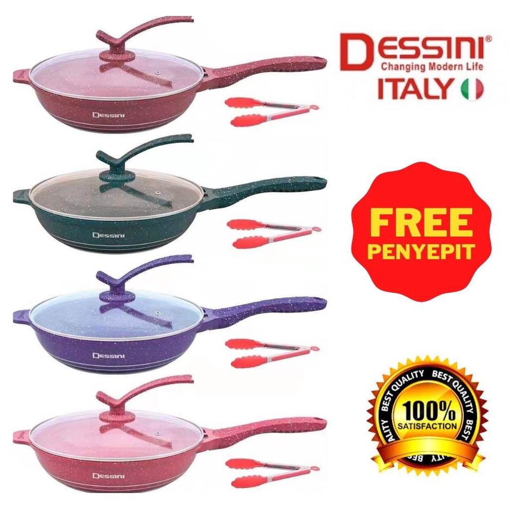 NEW DESSINI 3pc Set 28cm Granite Set Non Stick Frying Pan FREE Penyepit ...
