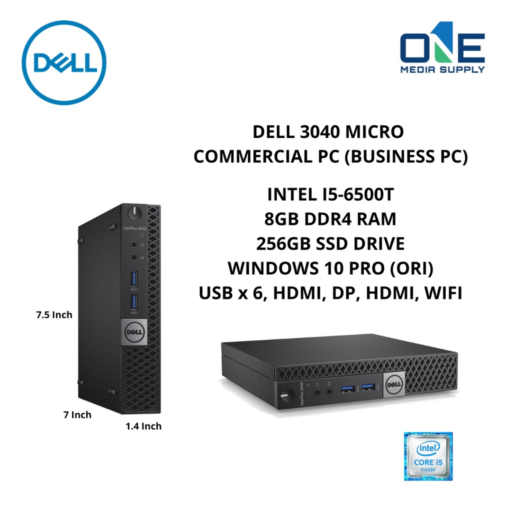 DELL 3040 mini PC intel i5-6500T/8GB/256GBSSD/Windows 10 Pro Genuine ...