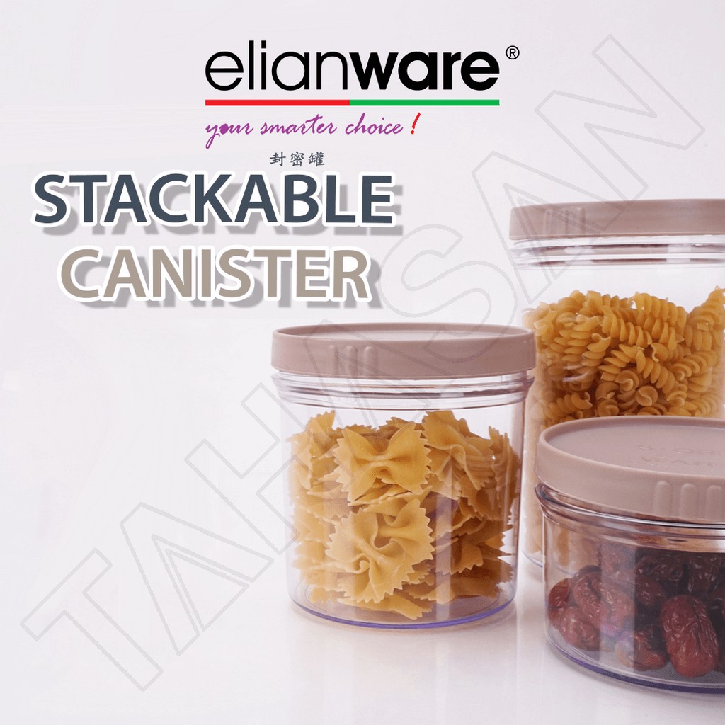 Elianware Stackable Round Clear Canister Twist-Lock Transparent ...