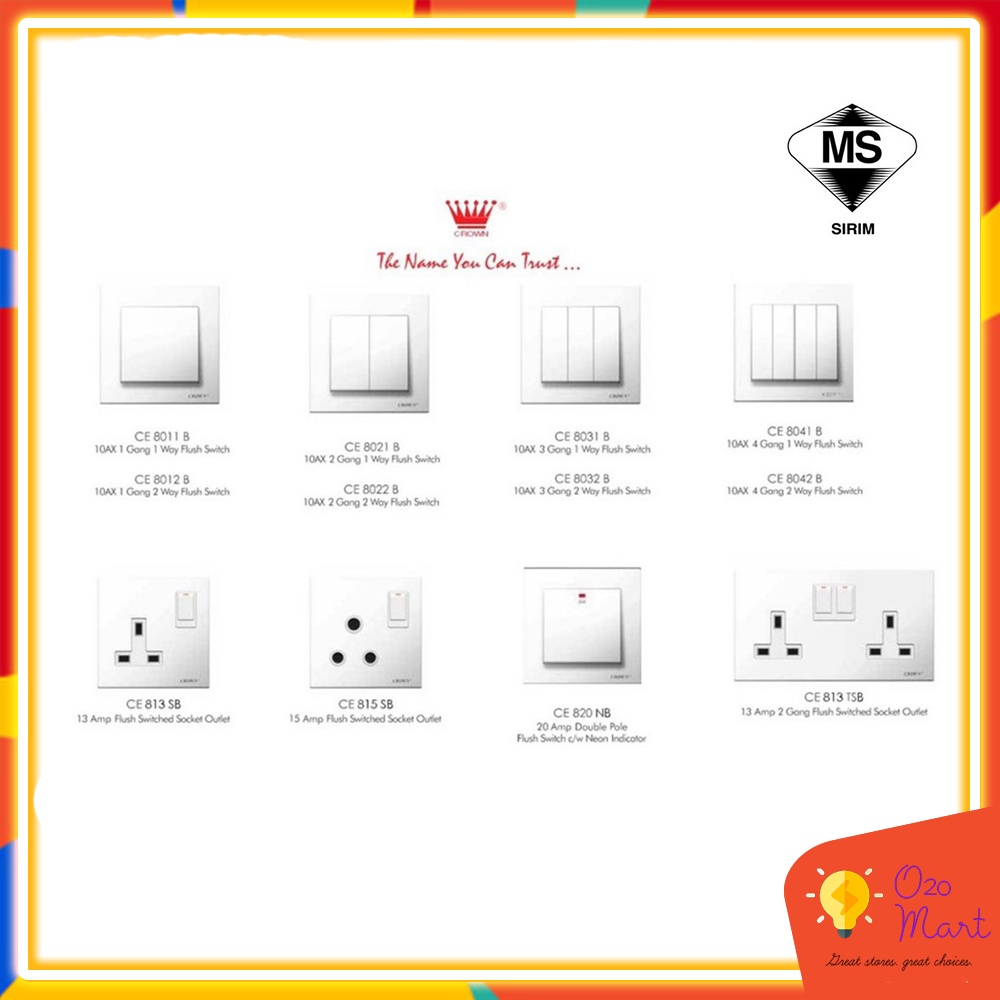 CROWN SWITCH SOCKET OUTLET CE SERIES SIRIM APPROVED SWITCH SOCKET ...