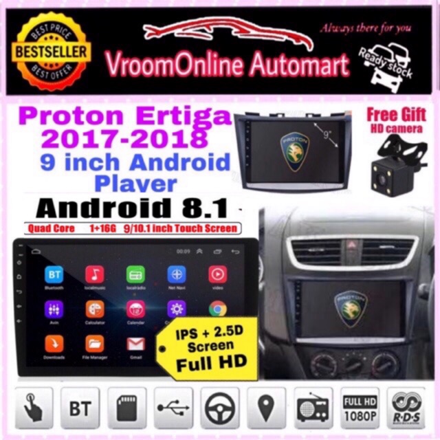 ANDROID PLAYER WITH PROTON ERTIGA 2017-2020 PLAYER CASING , PLUG AND ...