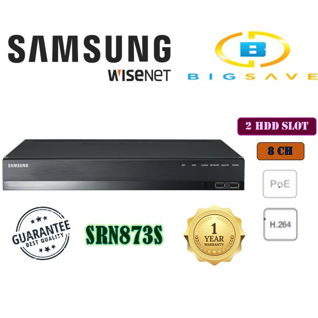 SAMSUNG WISENET 8 CH / 8 CHANNEL SRN-873S Video Recorder with PoE ...