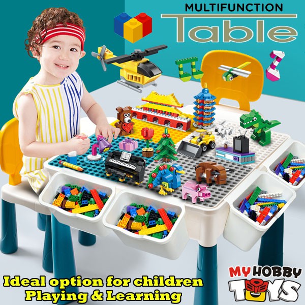 Multi-Function Children Bricks / Building Blocks Table with Chair ...