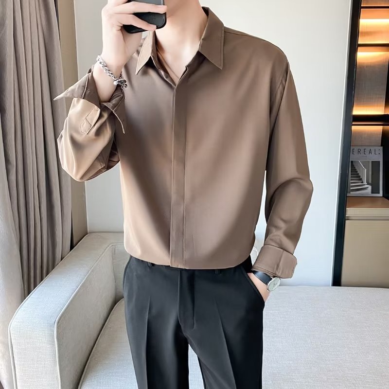 Kemeja Lelaki New White Ice Silk Shirt Men Korean Summer Thin Loose