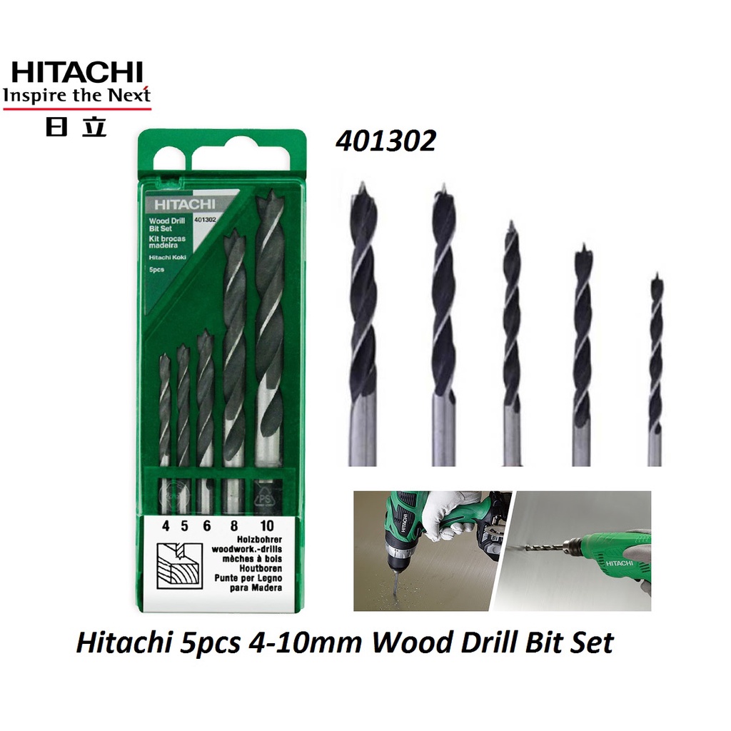 Hitachi 5pcs 4 10mm High Speed Steel Wood Drill Bit Set Hikoki Mata Gerudi Kayu Drill Bit Set