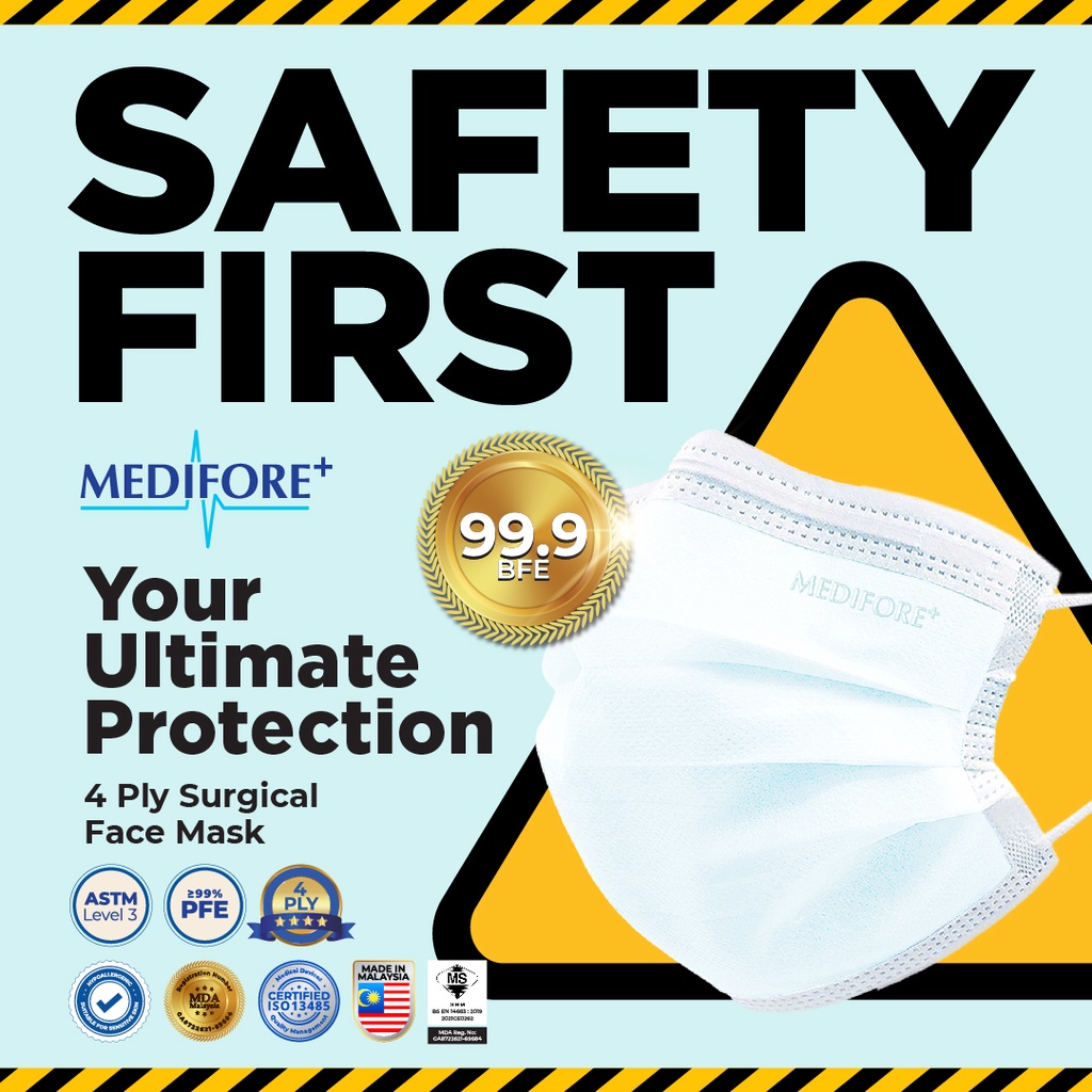 MEDIFORE 4 Ply Surgical Face Masks - Light Blue (A) | Shopee Malaysia