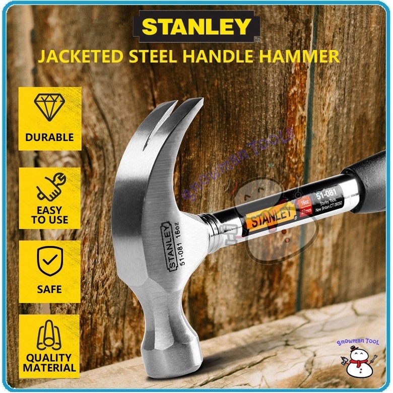 STANLEY JACKETED STEEL HANDLE HAMMER 16OZ 20OZ CHROME 335MM HEAD LENGTH ...