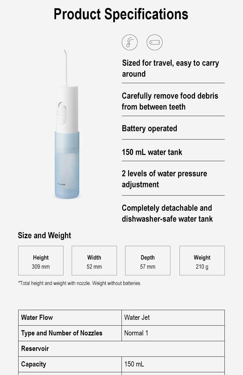 PANASONIC EW-DJ11 BATTERY OPERATED TRAVEL ORAL IRRIGATOR EW-DJ11-A451 ...