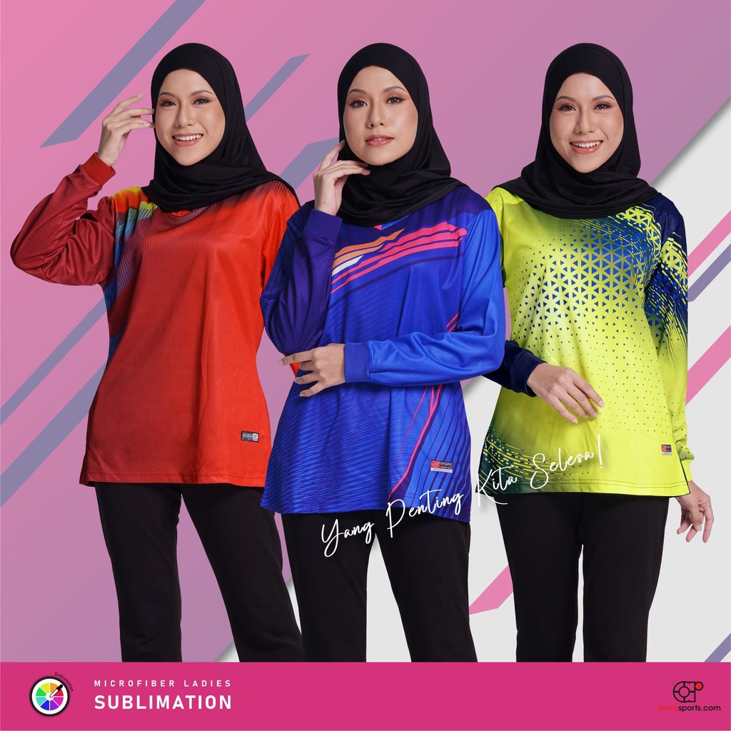 Baju Sukan Sublimation Wanita / Lengan Panjang (8 Pilihan Warna ...