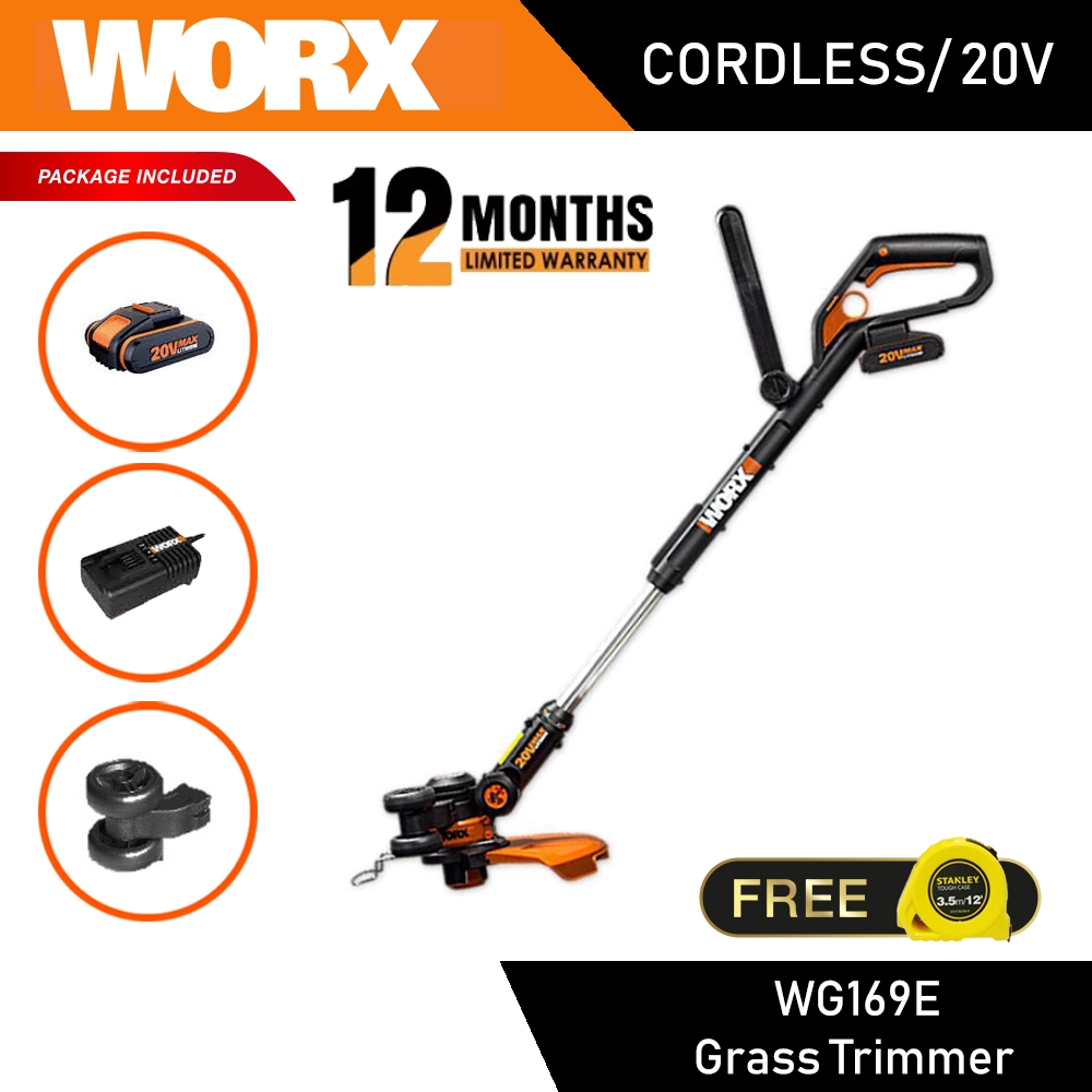 Worx 20v cordless lithium-ion grass trimmer wg169e | BeeCost