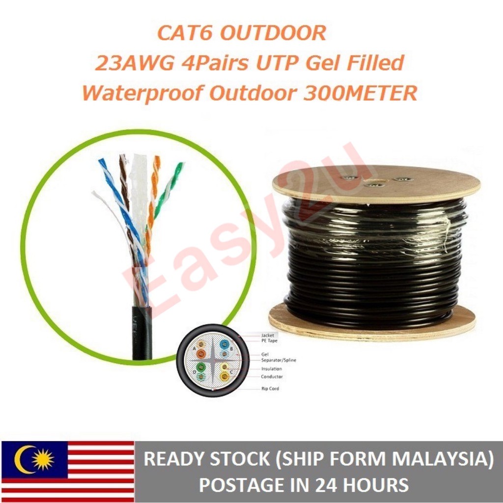 V-STAR UTP CAT6 PE OUTDOOR JELLY FILLED NETWORK CABLE 100% SOLID FULL ...