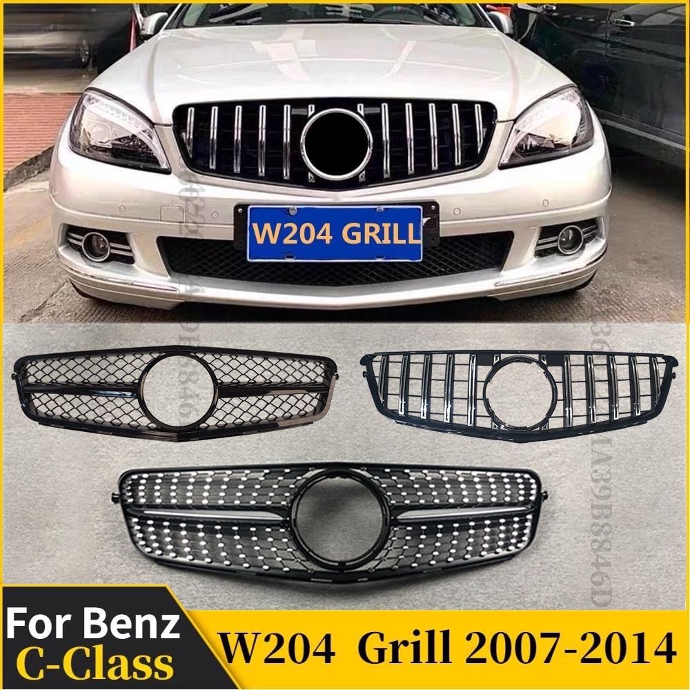 Diamond AMG GT GTR Style Grill For Mercedes Benz C Class W204 2007 2008 ...