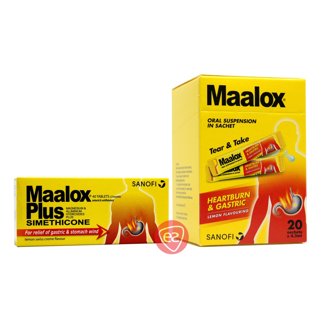 MAALOX ORAL SUSPENSION IN SACHET 4.3ML X 20S / MAALOX PLUS SIMETHICONE ...