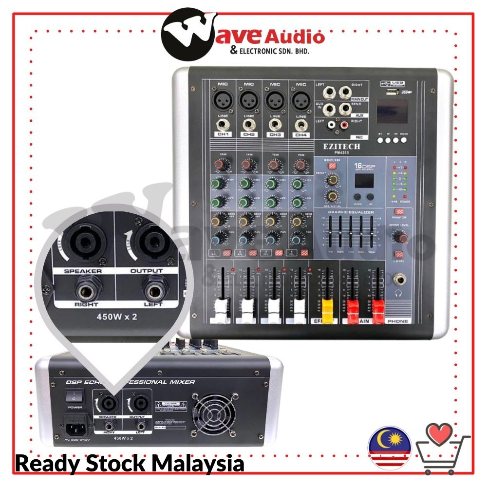 Ezitech 4 Channel Powered Mixing Console Dj Audio Mixer PM4250 ...