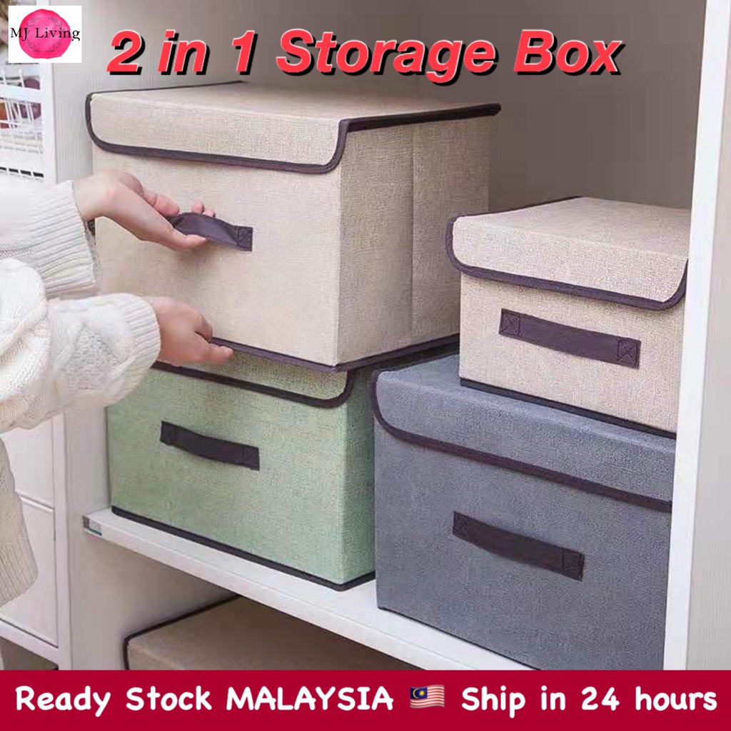 2 in 1 Korean Storage Box Foldable Linen Cloth Collapsible Storage Cube ...