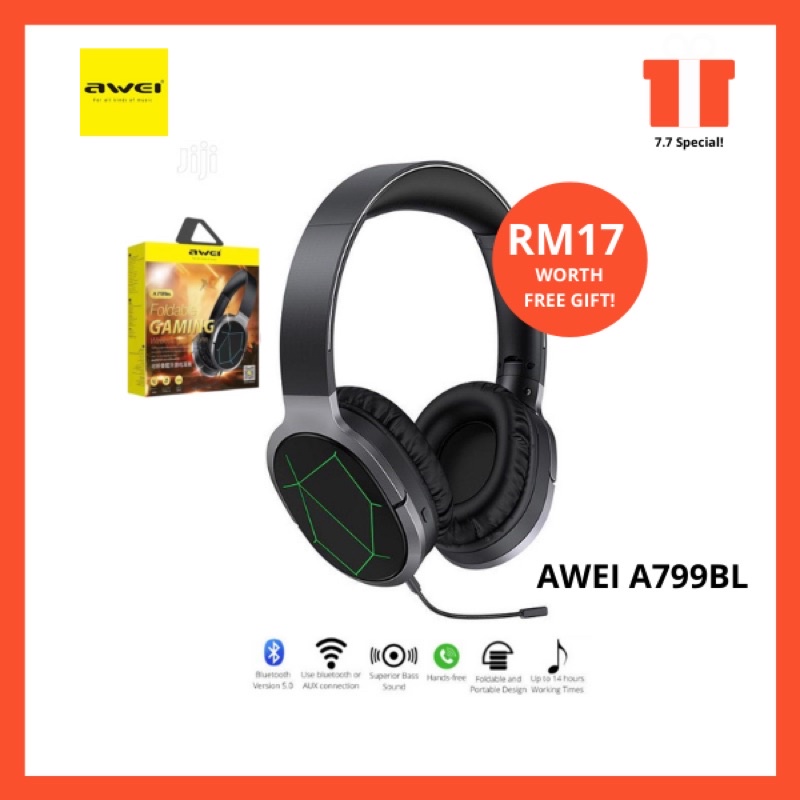AWEI A799BL Foldable Gaming Wireless Headphone Bluetooth Headphone ...