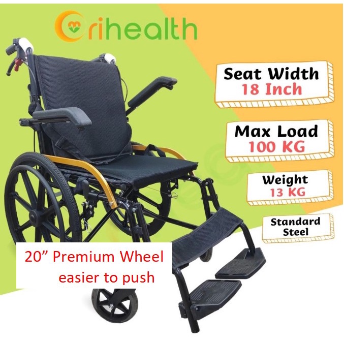Orihealth Premium Wheelchair Lightweight Flip Up Armrest Foldable ...