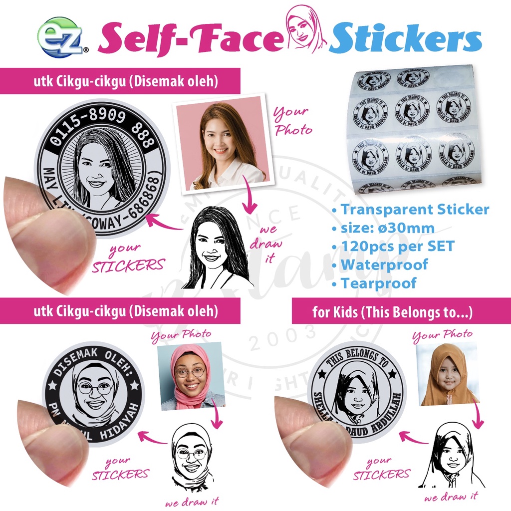 Self-Face Stickers/ Sticker dgn Muka anda for Teacher, Cikgu, Kids ...