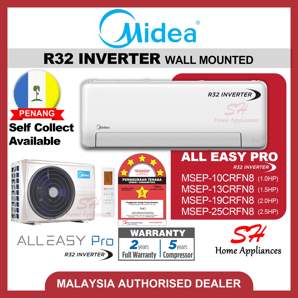 Midea R32 5-STAR Inverter Air-conditioner ALL EASY PRO Inverter Aircond MSEP-CRFN8 1.0HP 1.5HP 2 ...
