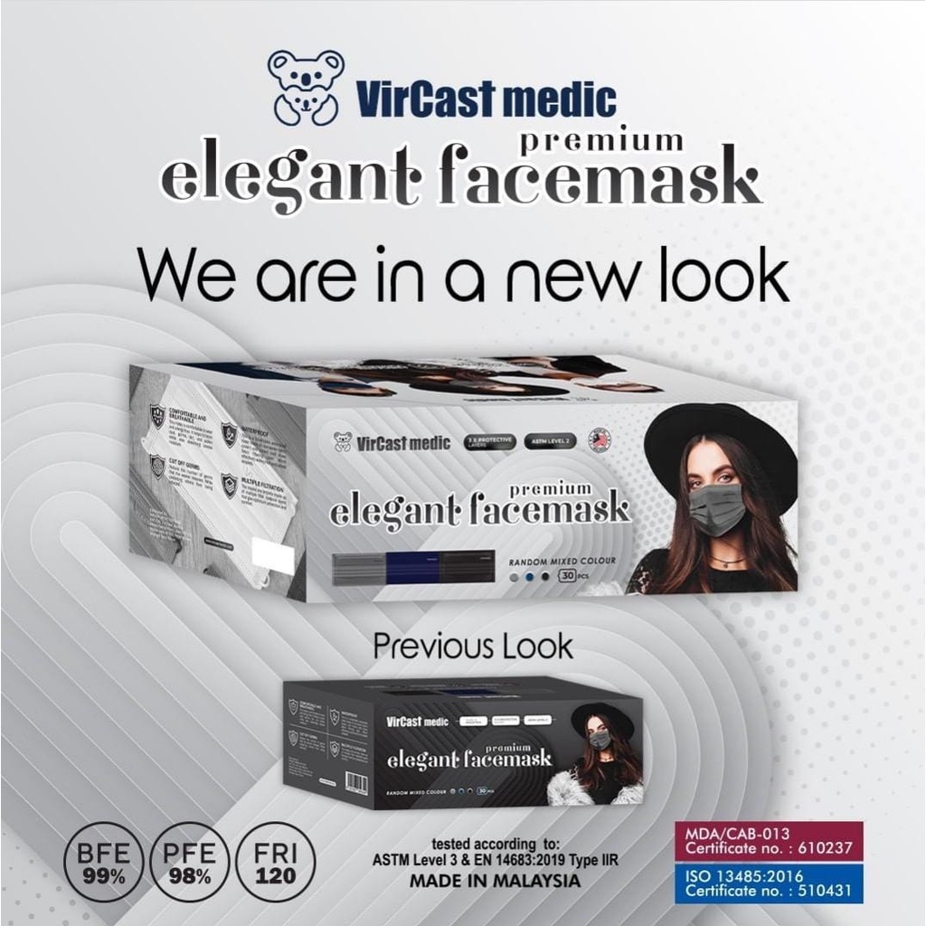 VirCast medic Premium Elegant Surgical Disposable Facemask 30s | Shopee ...