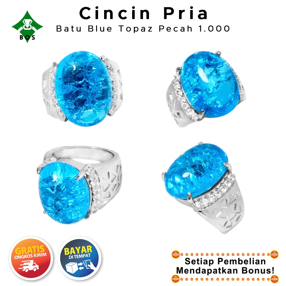 BOS Ring Men Agate Blue Topaz Broken 1000 Adults Cool Luxury Unique ...
