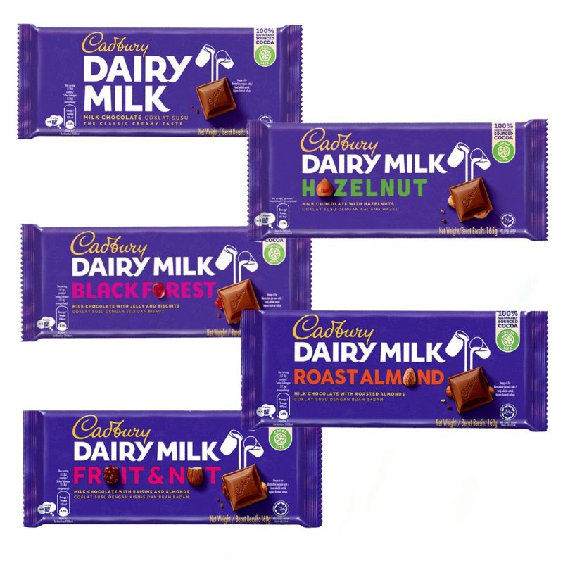 Cadbury Assorted Flavour 160g ( Dairy Milk / Black Forest / Fruit & Nut ...