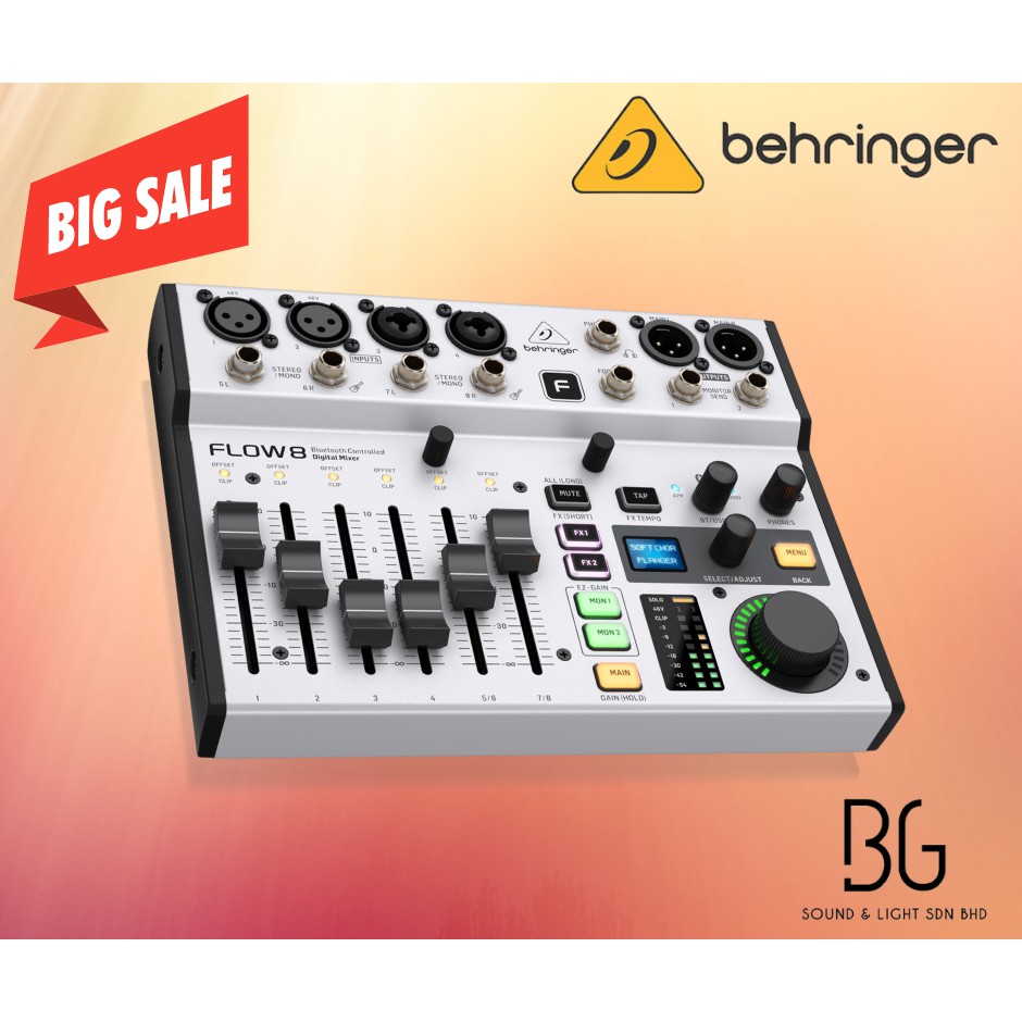 BEHRINGER FLOW8 8-Input Digital Mixer with Bluetooth Audio and App ...
