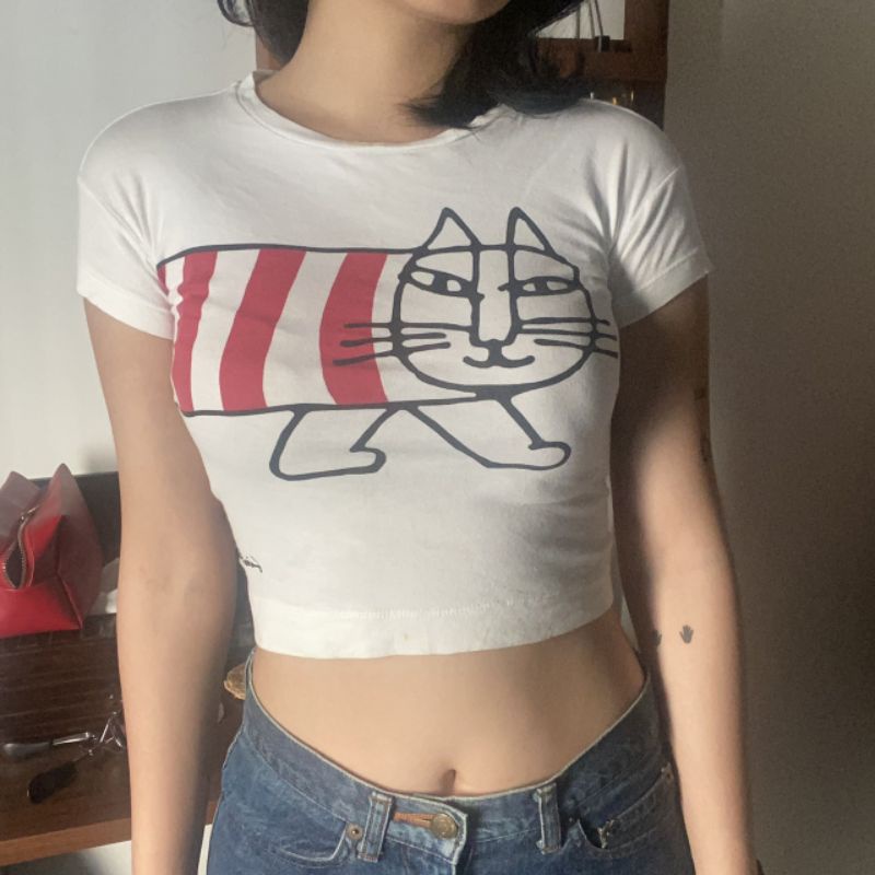 Strange Cat Baby Tee - Strange Cat Crop Top Uniqlo Vintage Y2k | Shopee ...