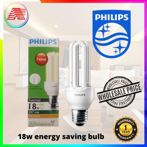 PHILIPS 18W BULB ENERGY SAVING ESSENTIAL 3U PLCE TUBE E27 WARM WHITE ...
