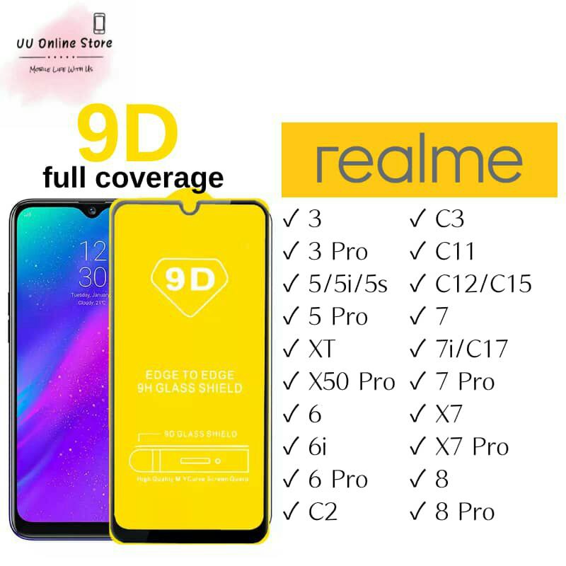 9D Full Screen Tempered Glass For Realme 3/3 Pro/5/5i/5s/5 Pro/XT/6/6i/6 Pro/7/7 Pro/X7/X7 Pro ...
