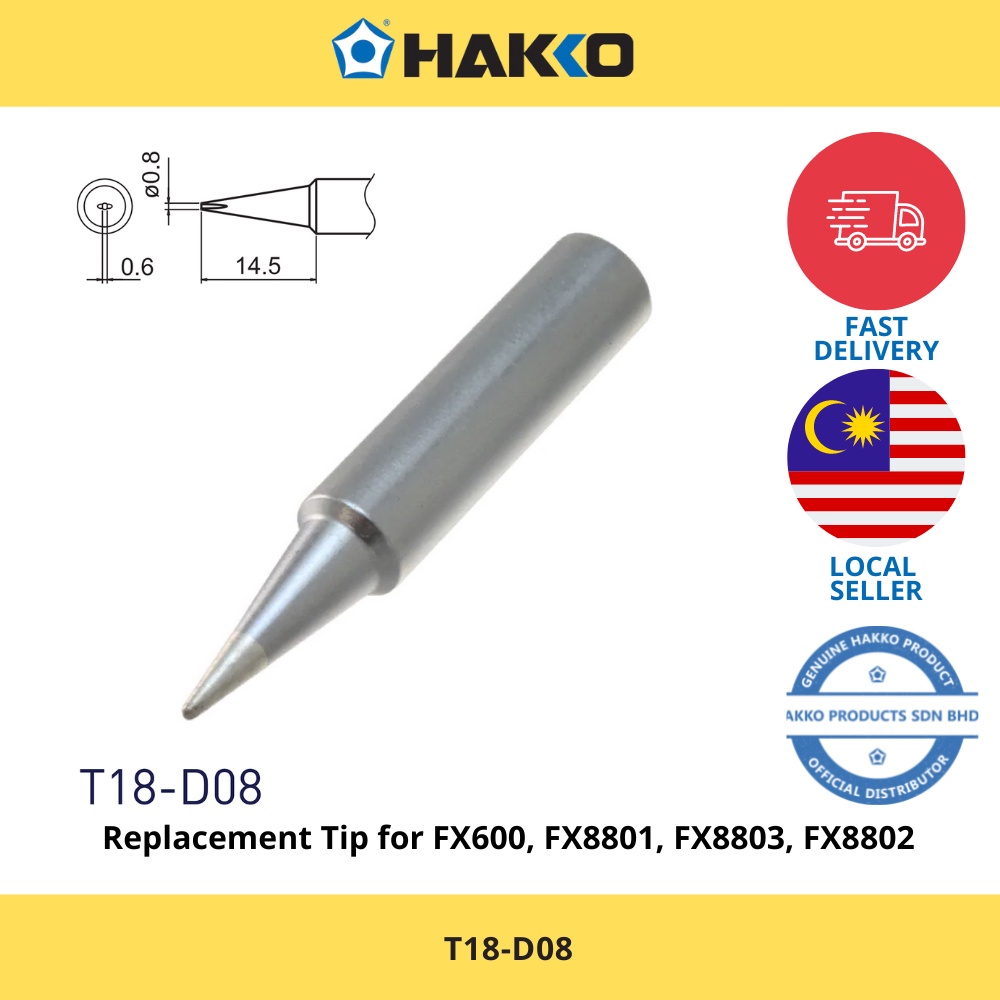 HAKKO SOLDERING TIP T18-D08 SHAPE-0.8D | HAKKO PRODUCTS T18 SOLDERING STATION REPLACEMENT TIP ...