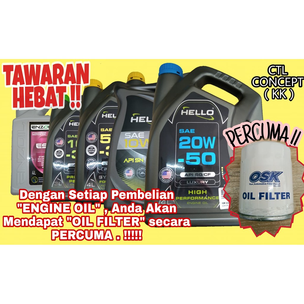 ( COMBO ) HELLO ENGINE OIL 5W-40 ( FREE ) OSK OIL FILTER | Shopee Malaysia