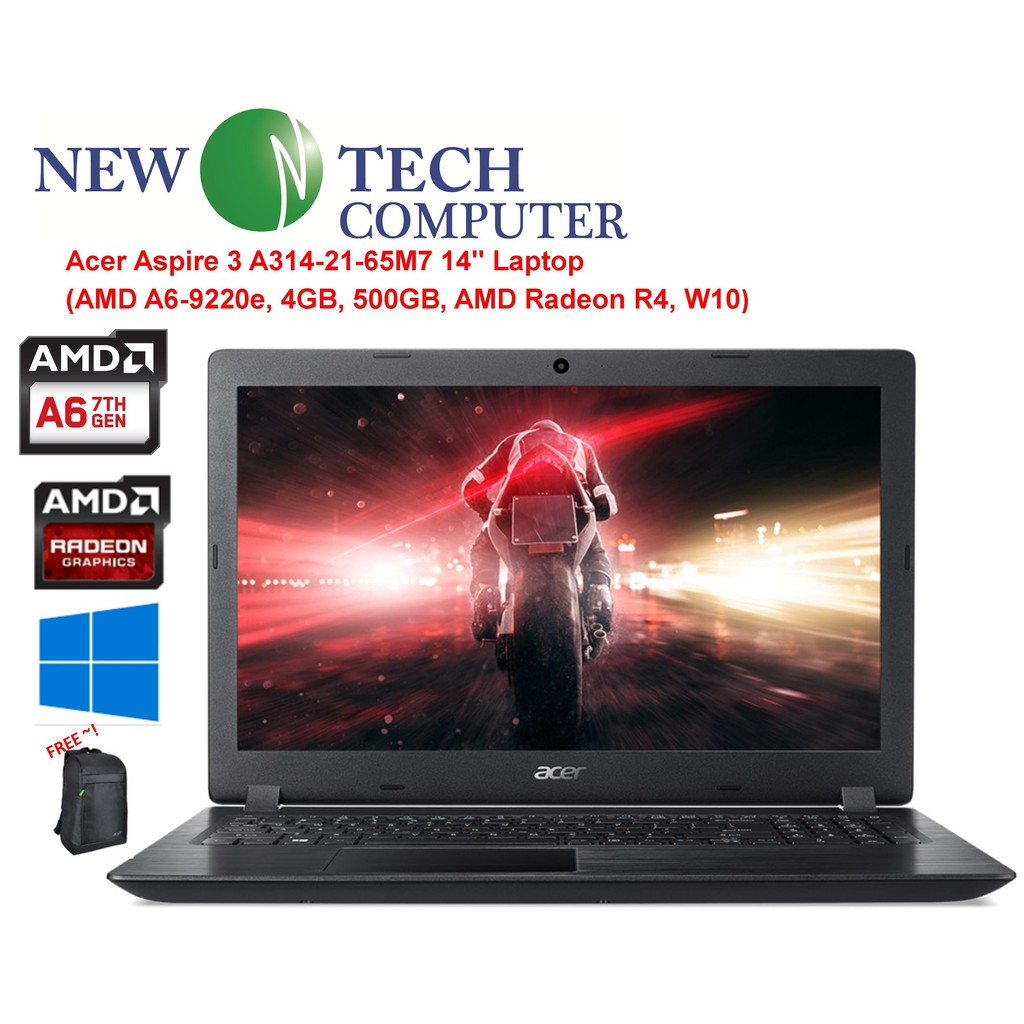 Acer Aspire 3 A314-21-65M7 14" Laptop Black ( A6-9220e, 4GB, 500GB, AMD ...