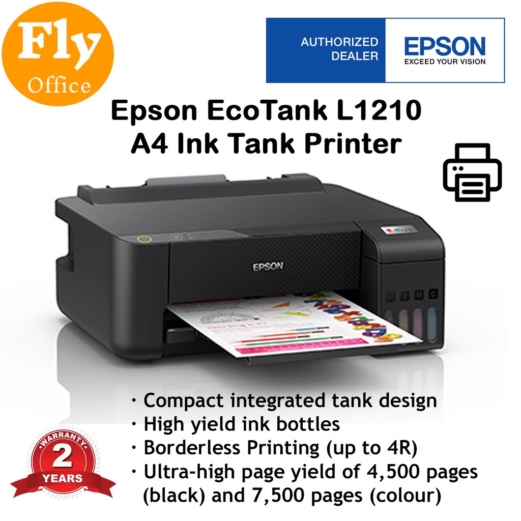 Epson EcoTank L1210 A4 Print Only Refill Colour Ink Tank Inkjet Printer ...