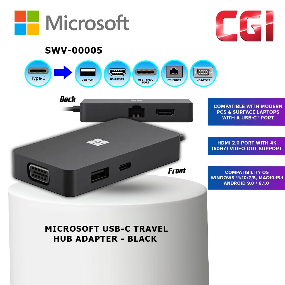 Microsoft USB-C Travel Hub Adapter (Black) SWV-00005 | Shopee Malaysia