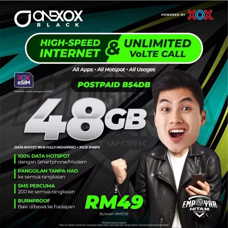 ONEXOX *48GB Hotpost* 4G LTE Plan UNLIMITED Call, Hotspot tanpa had 100% xCONTRACT xDeposit ...