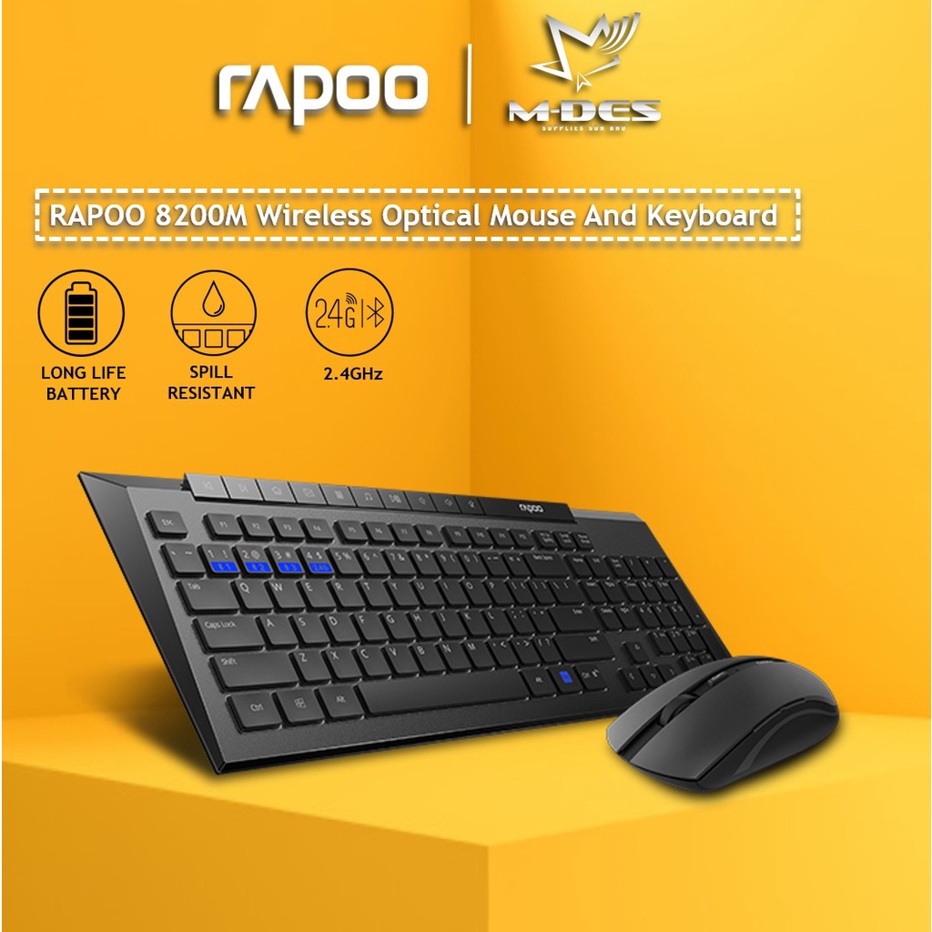 Rapoo 8200M Multi-Mode Wireless Keyboard & Mouse US_Black / 2.4G ...