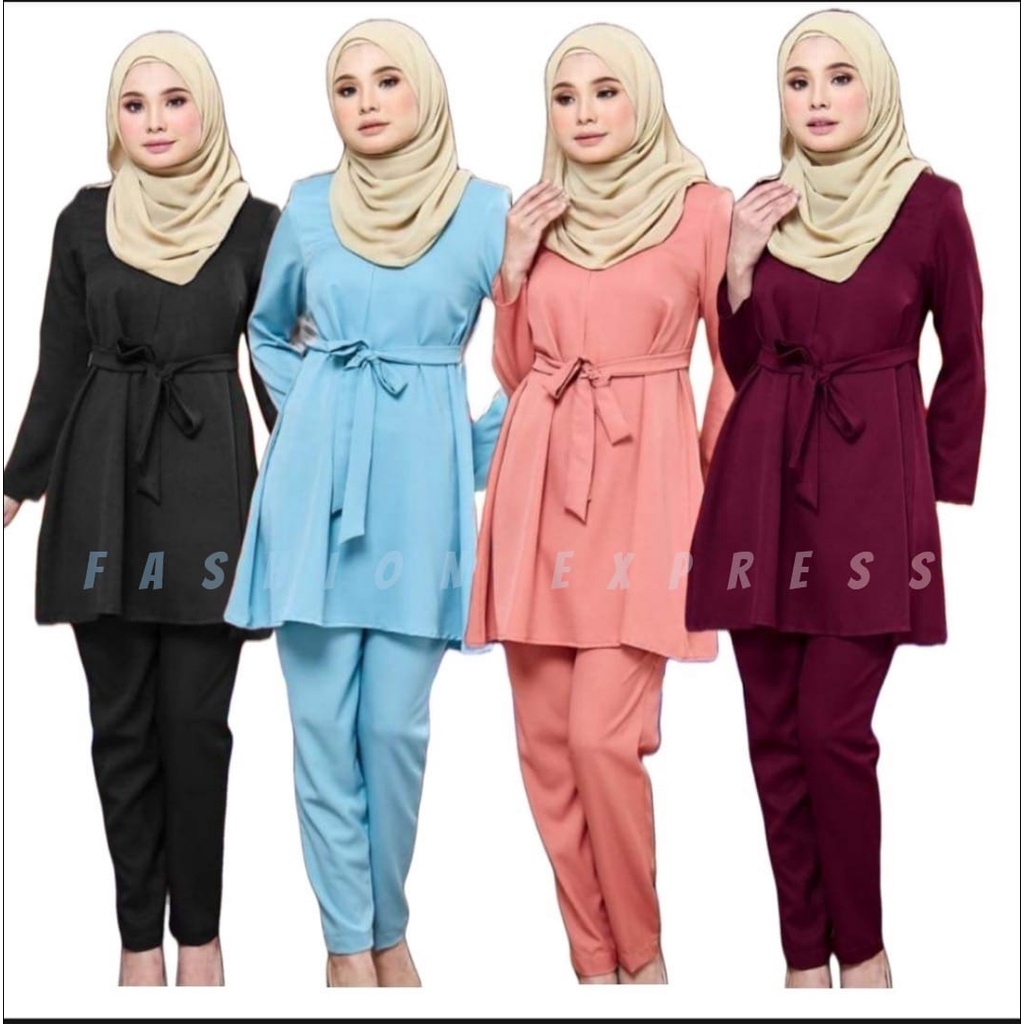 BAJU SUIT MUSLIMAH NEW DESING WITH RIBBON BLOUSE CASUAL READY STOCK ...